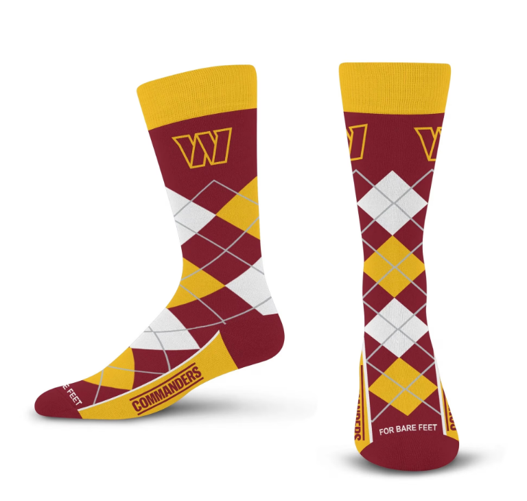 Washington Commanders For Bare Feet Argyle Lineup Socks OSFM – Casual Gear